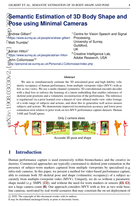 Semantic Estimation of 3D Body Shape and Pose using Minimal Cameras ...
