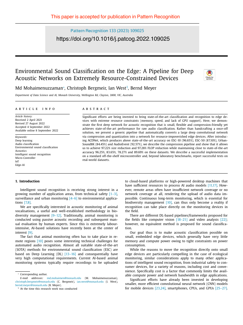 Environmental Sound Classification on the Edge: A Pipeline for Deep ...