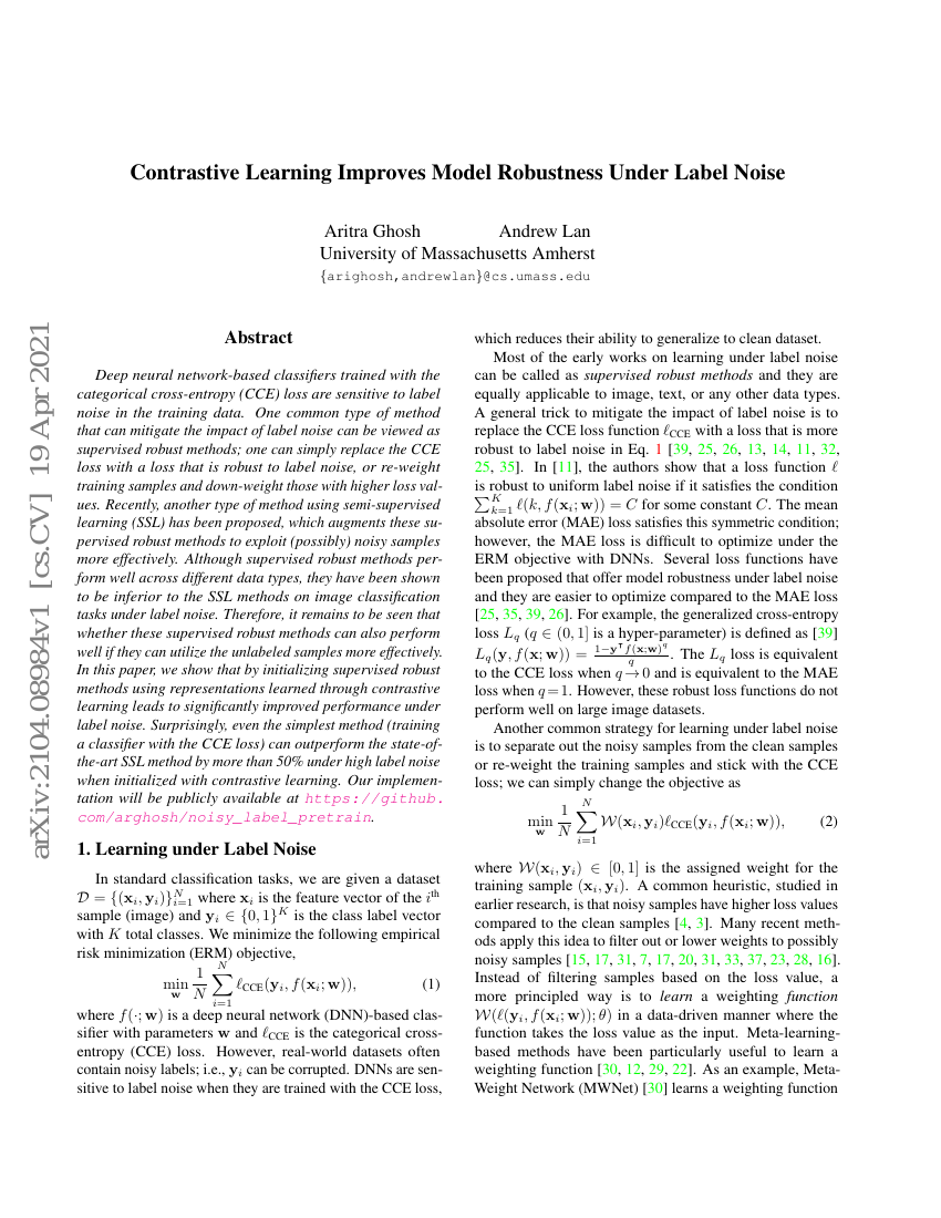 Contrastive Learning Improves Model Robustness Under Label Noise ...