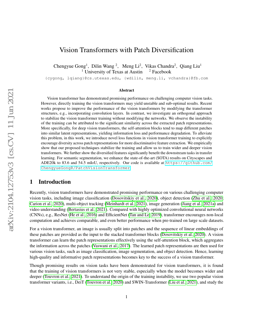 带有补丁多样化的视觉Transformer | 论文 | HyperAI超神经