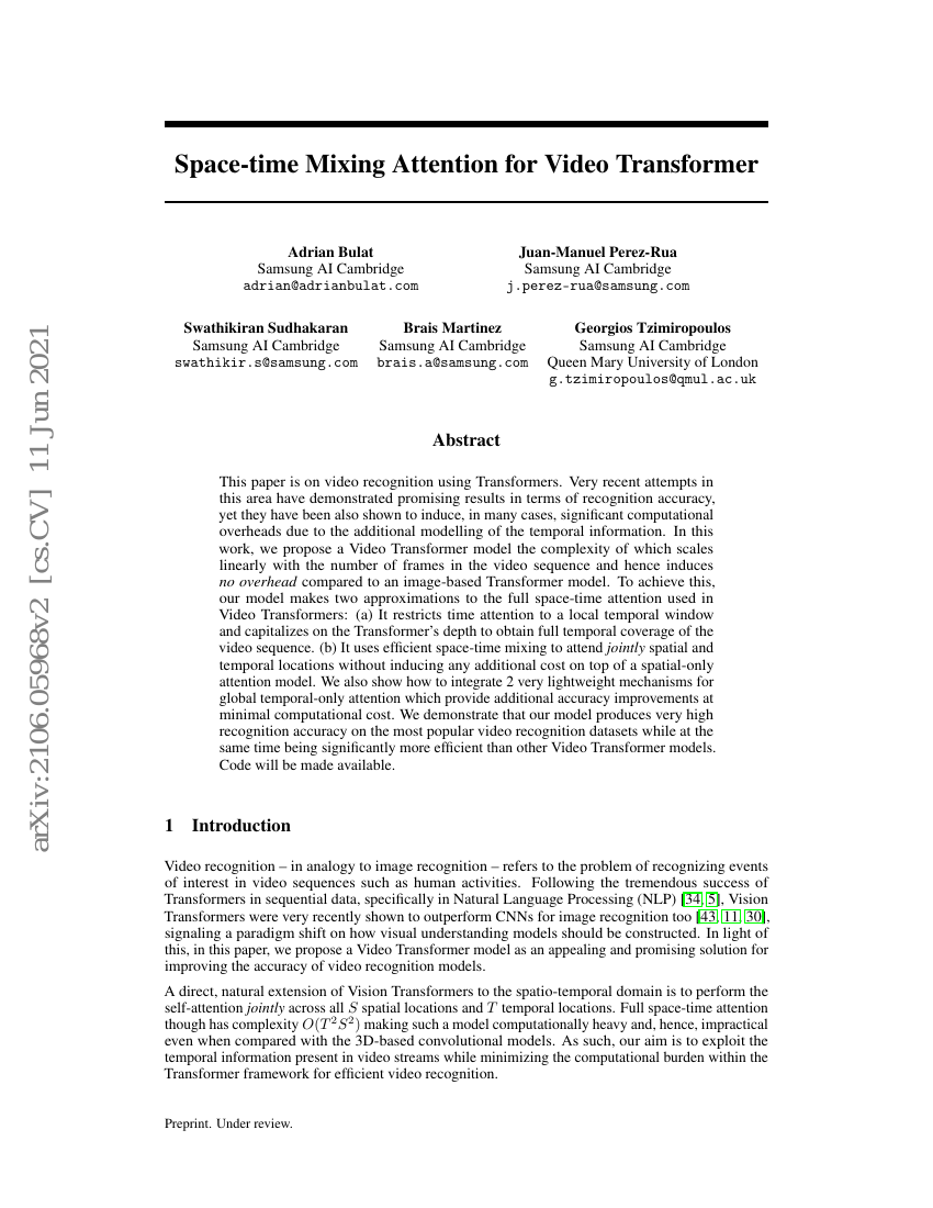 时空混合注意力机制用于视频Transformer | 论文 | HyperAI超神经